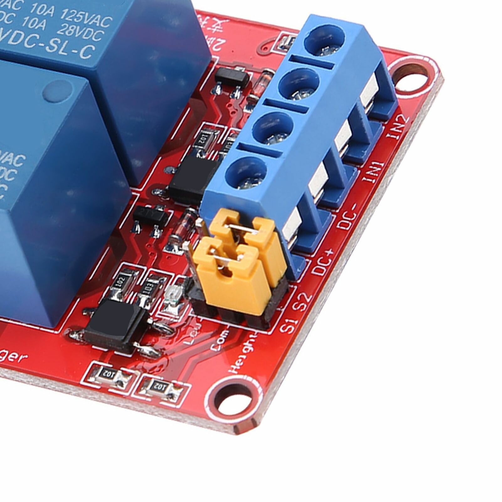 2-канальный модуль реле с опторазвязкой, поддержка срабатывания по высокому/низкому уровню, красная плата (12В)