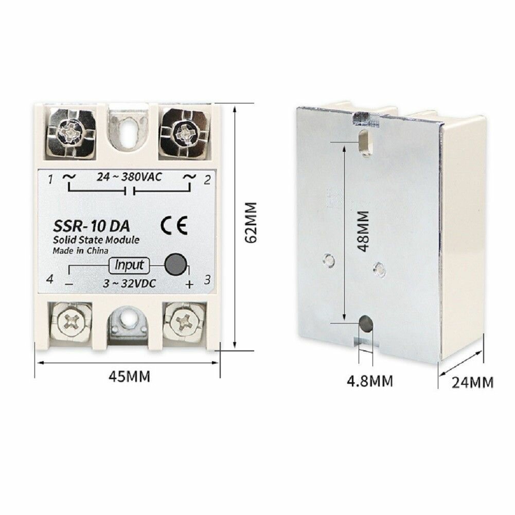 SSR-10DA Однофазное твердотельное реле 10A DC-AC Relay от 3-32 В постоянного тока до 24-380 В переменного