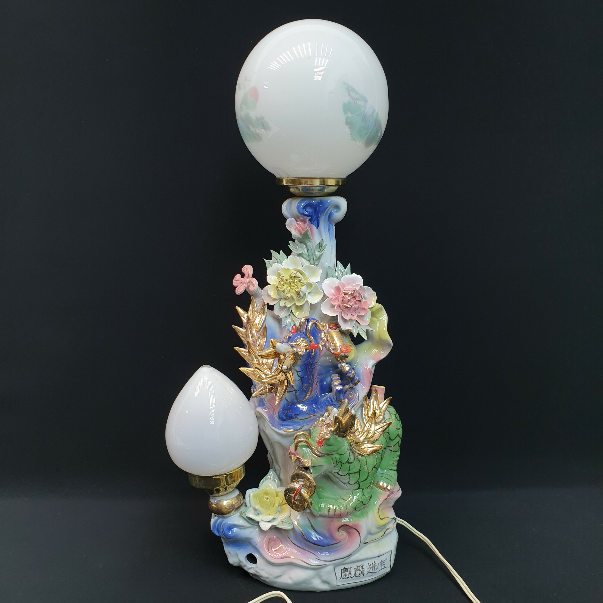 Винтажный фарфоровый светильник 55 см, рабочий, роспись, лепнина.