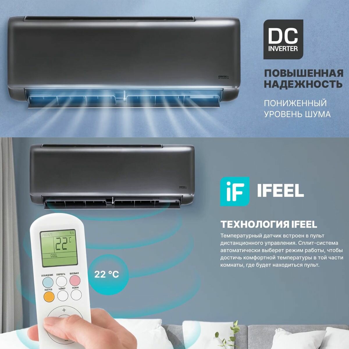 Сплит-система CENTEK CT-65I12, инверторная, для помещения до 35 кв. м.