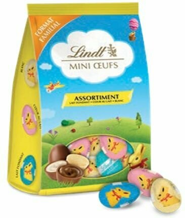 Яйца шоколадные LINDT Mini Eggs ассорти: помадка, молочная начинка, белый /пакет/ 350г