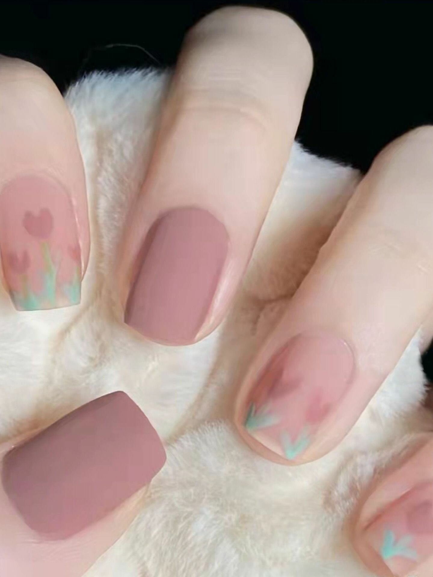 Накладные ногти френч с дизайном, 24 шт голубые лиловые розовые A6