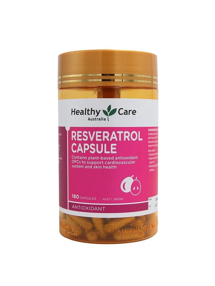 Ресвератрол Капсулы 180 капсул Healthy Care Resveratrol Отбеливание кожи
