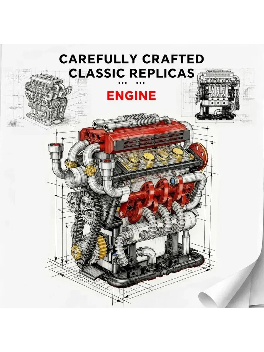Конструктор 3D модель, Двигатель суперкар V8 — фото 1