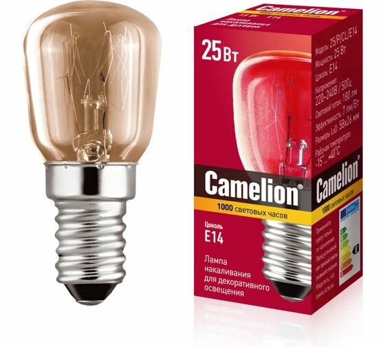 Лампа накаливания для холодильников и шв. машин E14 25Вт 2700К Camelion 10 шт