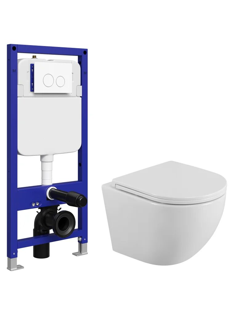 Комплект 5 в 1: Инсталляция STWORKI Хельсинки S33500WH / Унитаз подвесной BelBagno Uno BB3105CHR/SC / Сиденье с микролифтом, Комплект шумоизоляции, Кнопка глянцевая белая