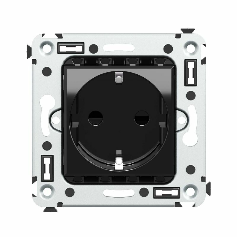 Розетка 1-м СП 2мод. Avanti "Черный квадрат" 16А IP20 2P+E защ. шторки черн. DKC 4402003