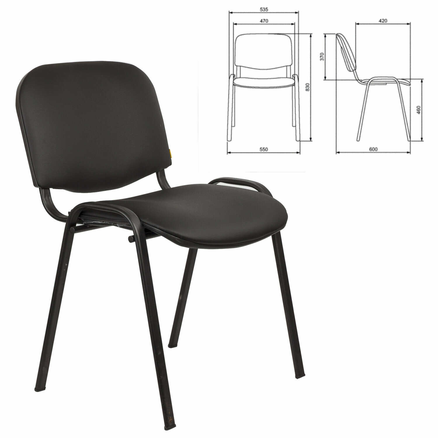 Стул КНР изо, для персонала и посетителей, черный каркас, кожзаменитель черный