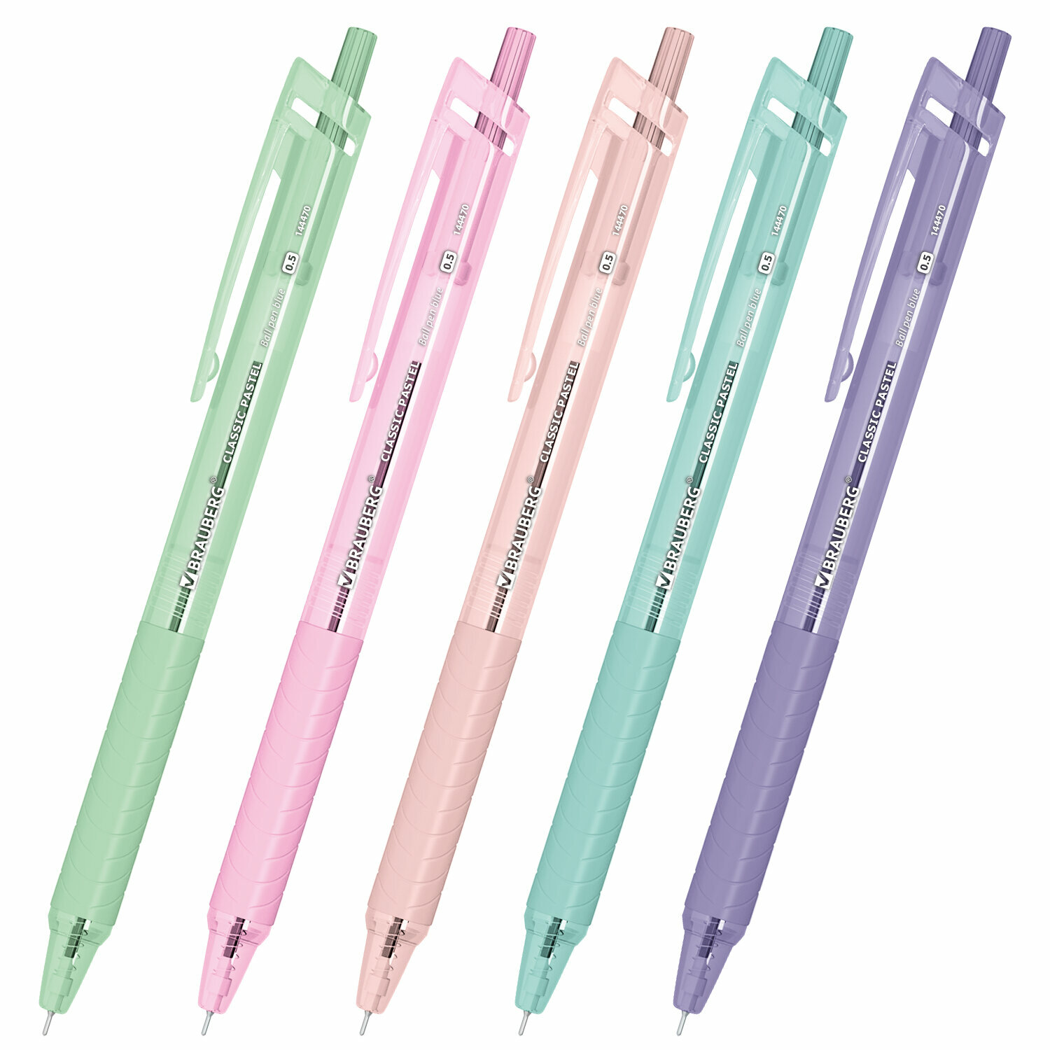 Набор ручек Brauberg Classic Pastel, шариковые, автоматические, с грипом, синие, пишущий узел 0.5 мм линия письма 0.35 мм 5 шт 144470