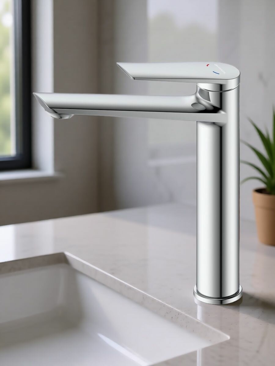 Смеситель высокий DECOROOM для раковины и умывальника, в ванную и на кухню DR24013