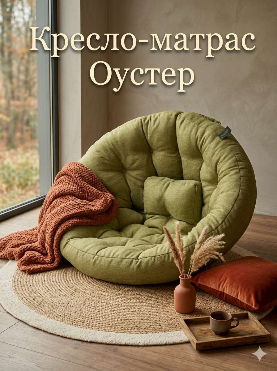 Кресло-матрас Пуффбери «Оустер» (Футон), размер большой, Жаккард Оливковый