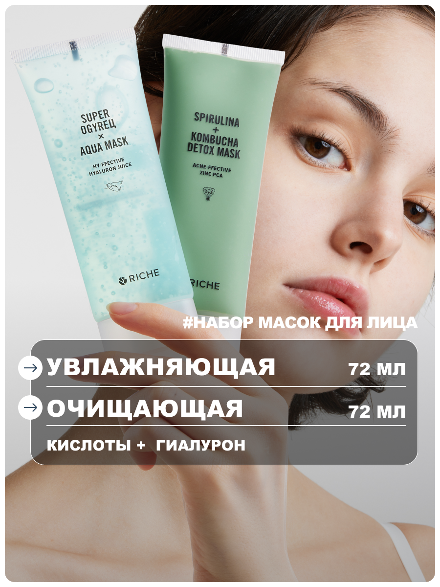 RICHE Набор масок для лица: увлажняющая маска с гиалуроном + очищающая маска с кислотами