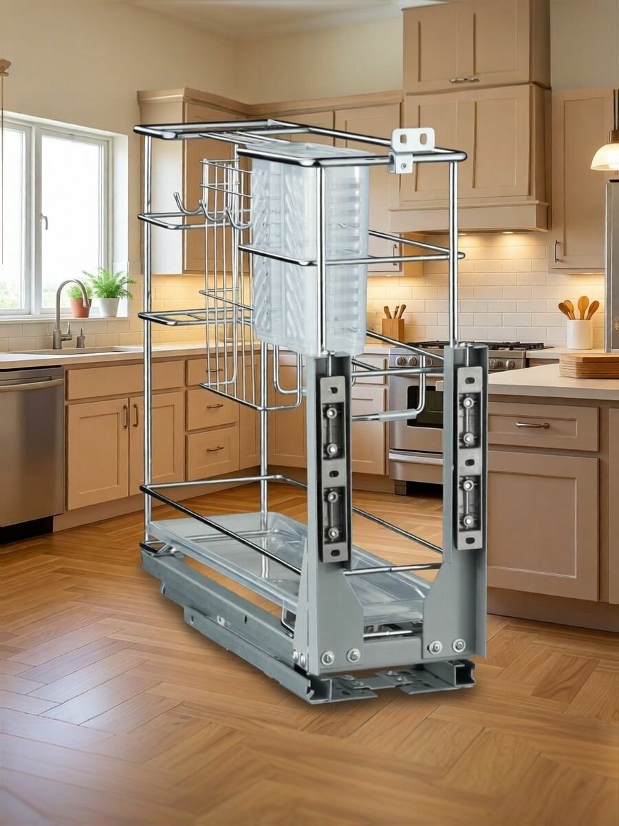 Бутылочница кухонная выдвижная в шкаф 200мм, 2-уровневая с доводчиком 155х452х400мм