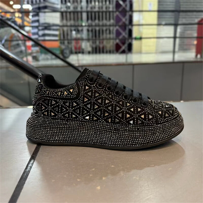 MOOCIE Популярные, пользующиеся большим спросом, осенние новинки со стразами, универсальные, на мягкой подошве, удобные, визуально увеличивающие рост, легкие, на шнуровке, спортивные, повседневные, модные мужские туфли. EU:42