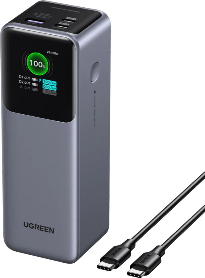 Внешний аккумулятор Power Bank UGREEN PB722, 25000мAч, серый (35525b), для ноутбуков, для планшетов, для смартфонов