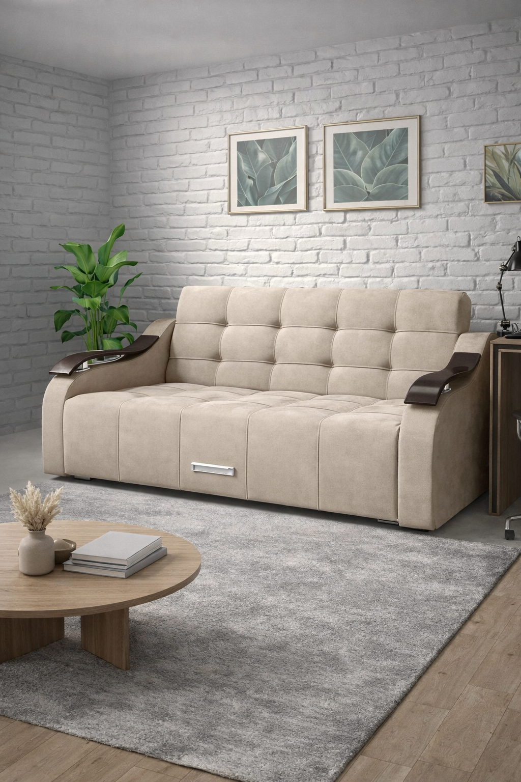 Диван раскладной Тай DIVANO дизайн 15 ППУ, бежевый, книжка, современный