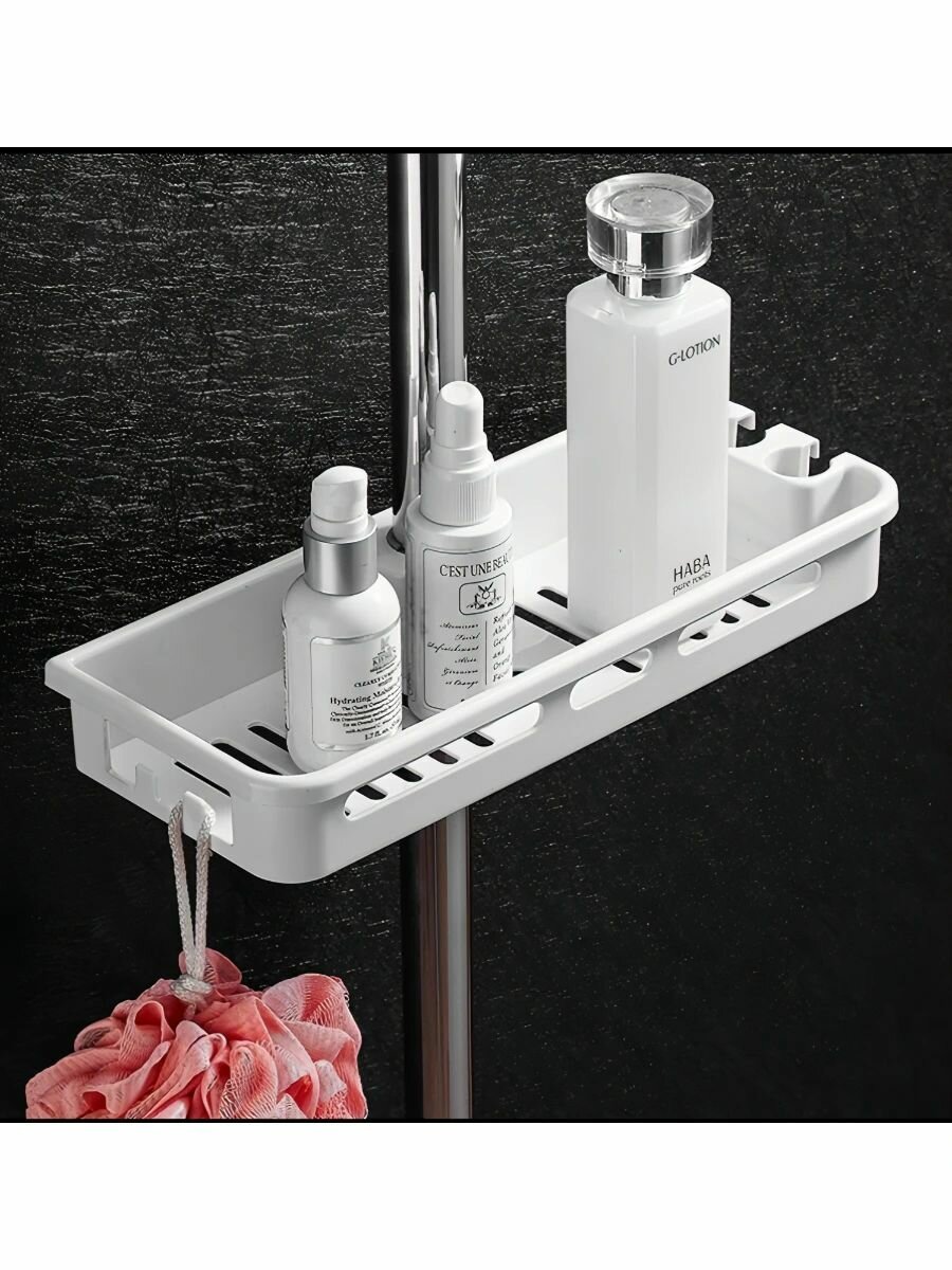 Полка-органайзер навесной для душевой стойки 28*13,5 см. белый. 24мм