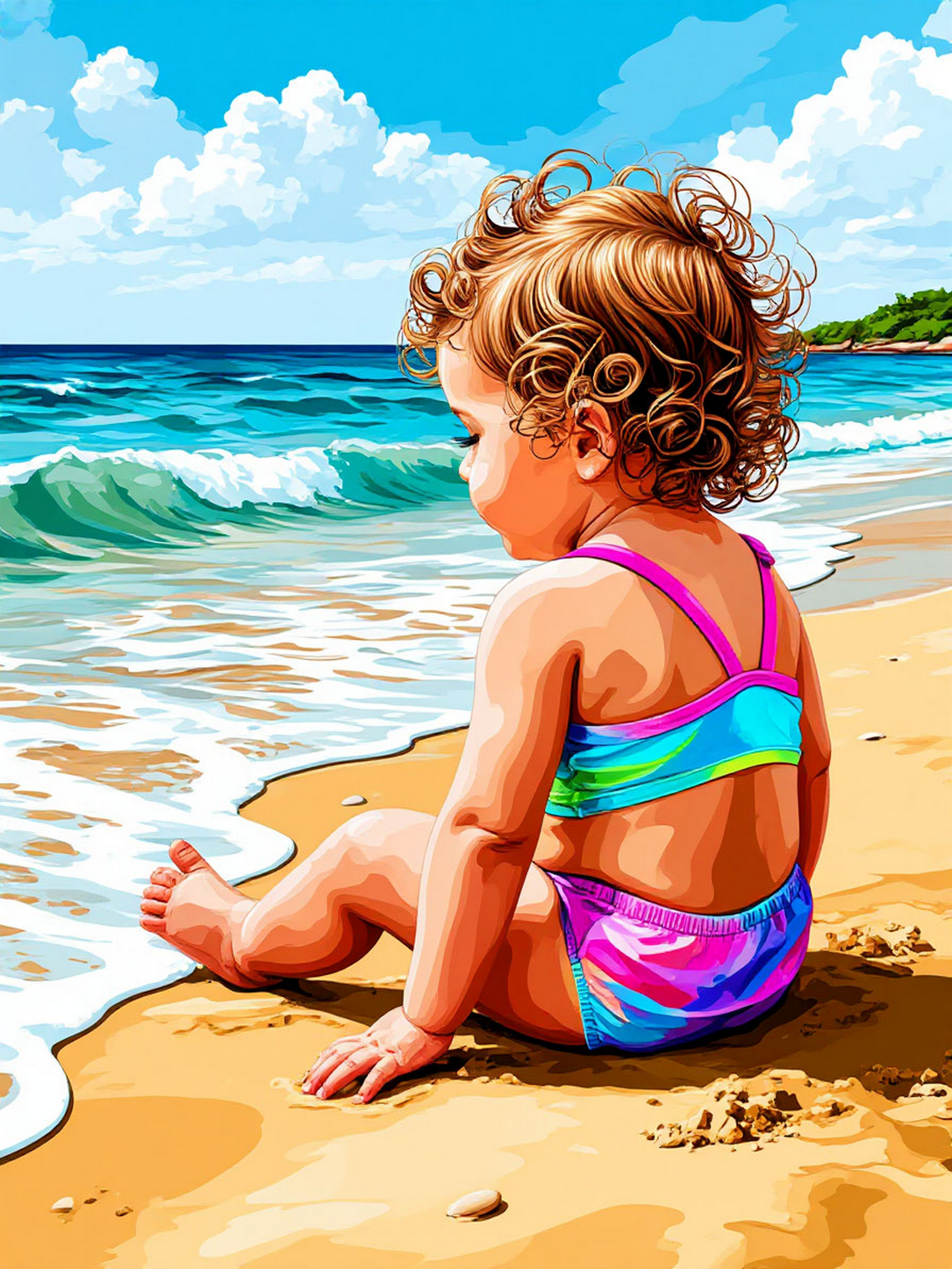 Картина по номерам "Девочка у моря" 40х50 см, хлопковый холст на подрамнике, акрил, Art Hobby Home