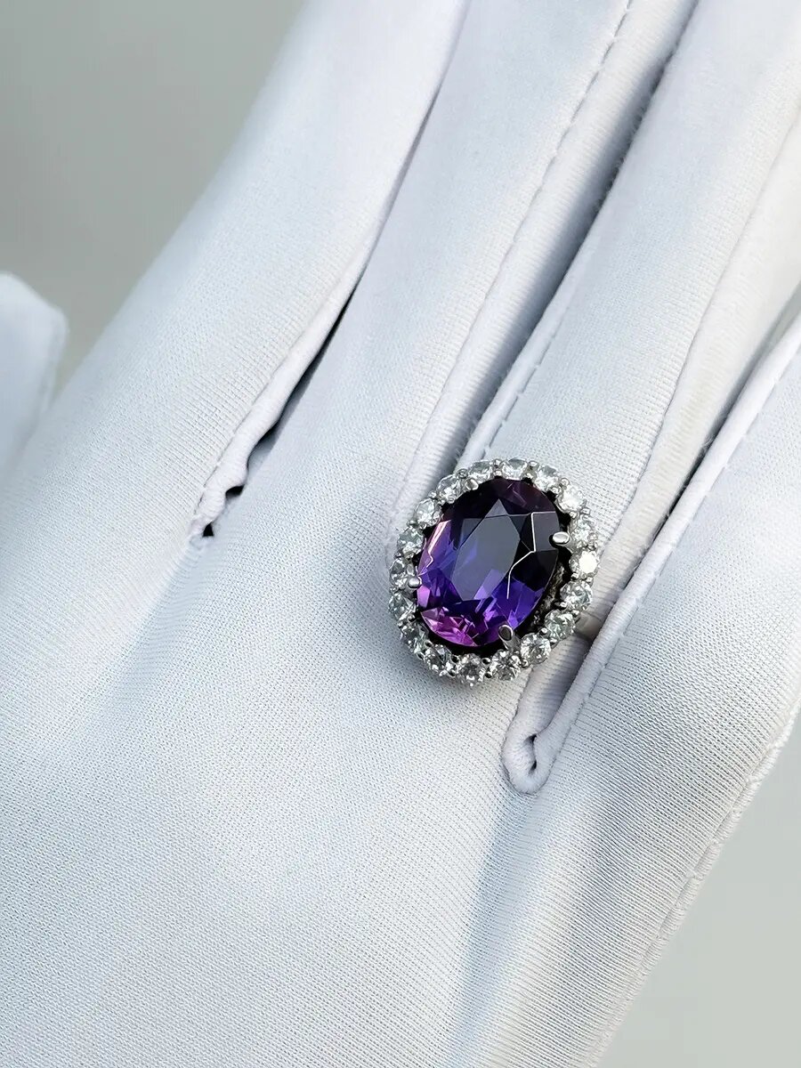 Кольцо, аметист, фианит