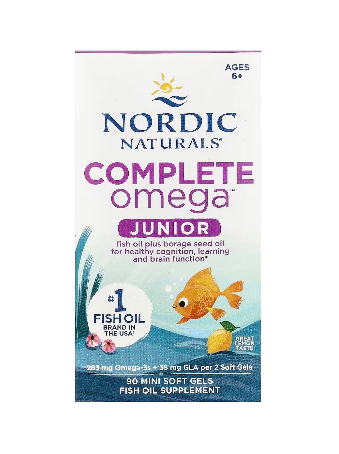 Nordic Omega Junior для детей от 6 лет со вкусом лимона 90 мини капсул