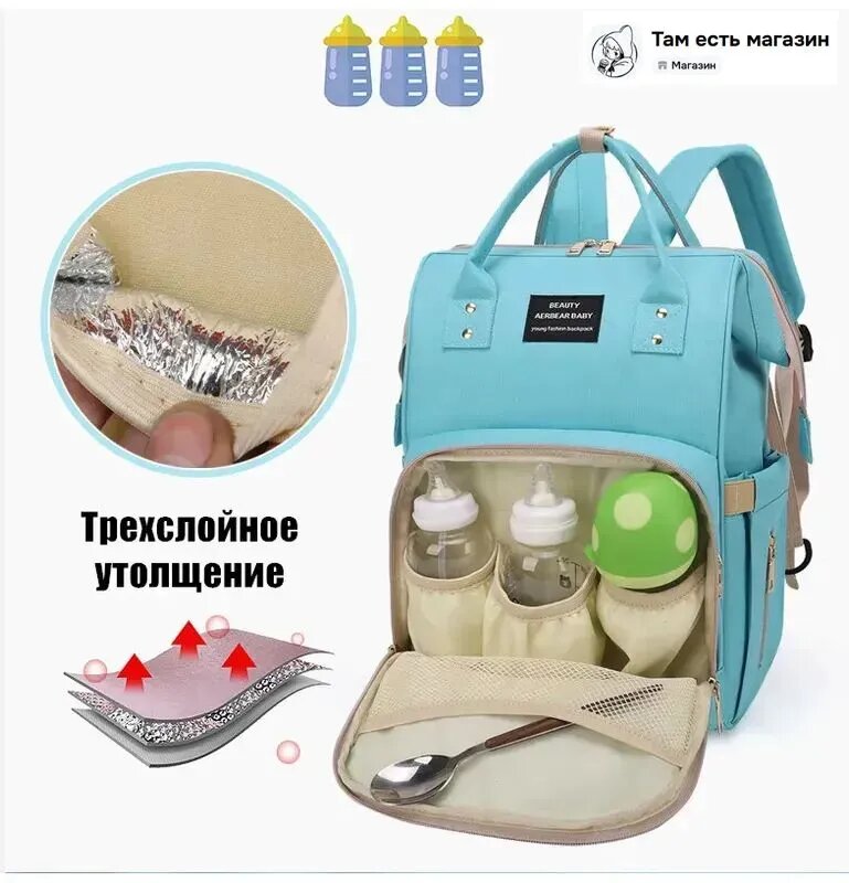 Сумка для мамы Heine, Рюкзак для мамы, Материал: Оксфорд, Цвет: Мятный Красивый цвет G533, Китай — фото 1