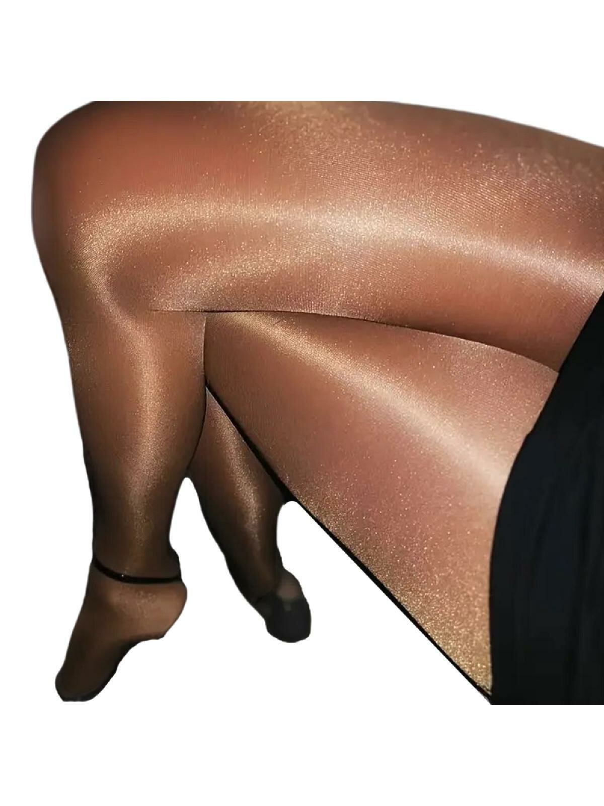 Блестящие колготки для женщин, кофе