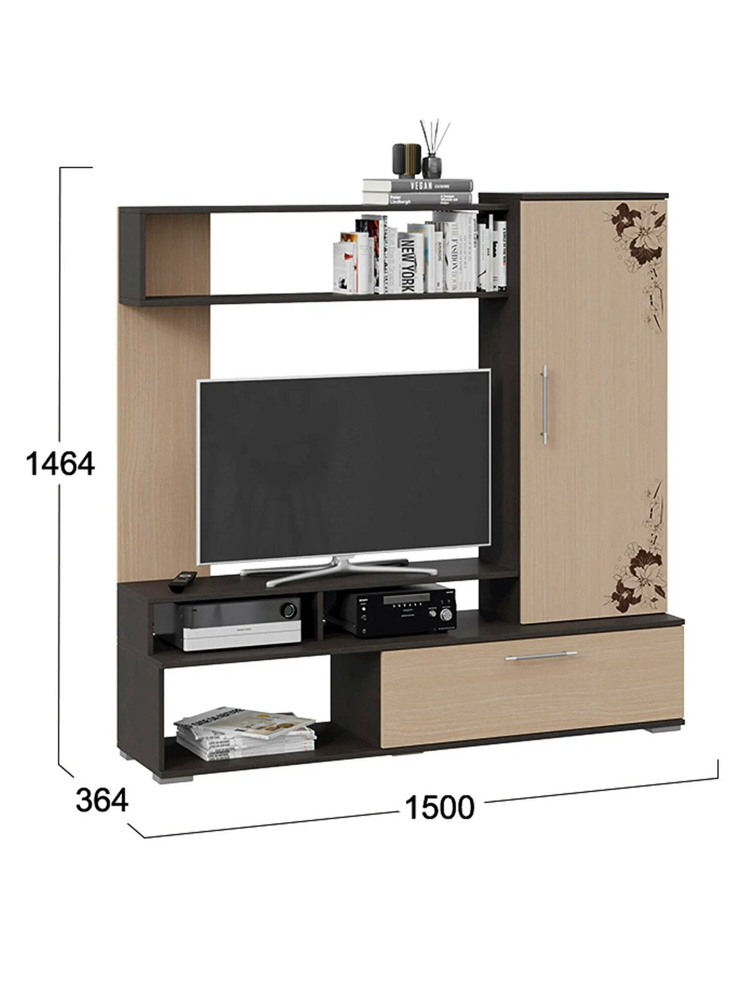 Стенка для гостиной, тумба под ТВ "Сиена", Венге Цаво, Дуб Молочный