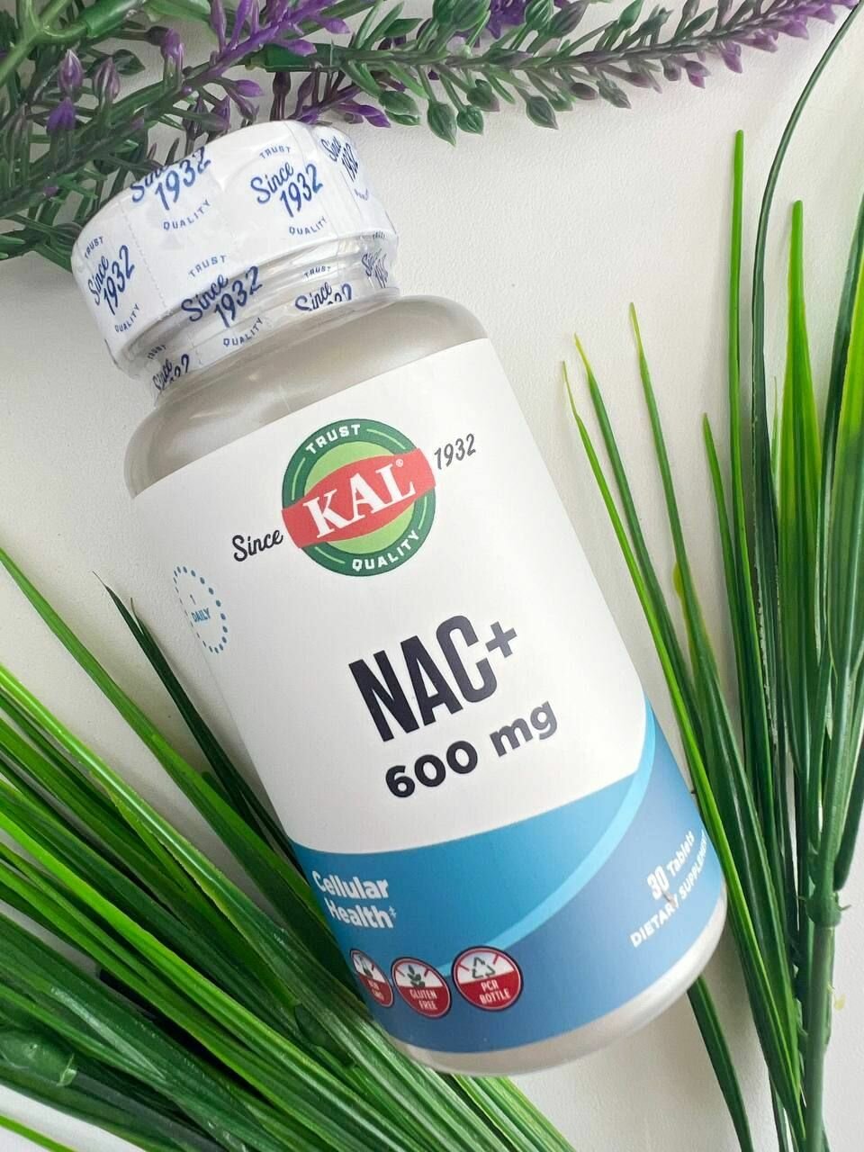 Пищевая добавка KAL N-ацетил-L-цистеин (NAC+), для здоровья печени, кожи, волос, иммунитета, 600мг, 30шт