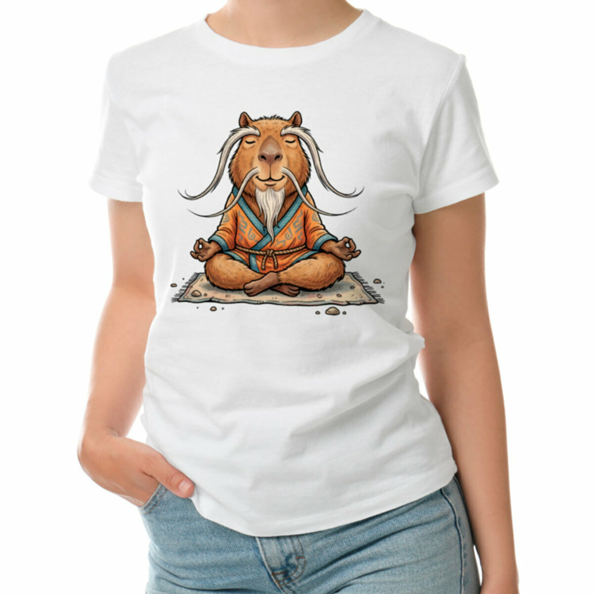 Женская футболка «Капибара медитирует» (белый, M)