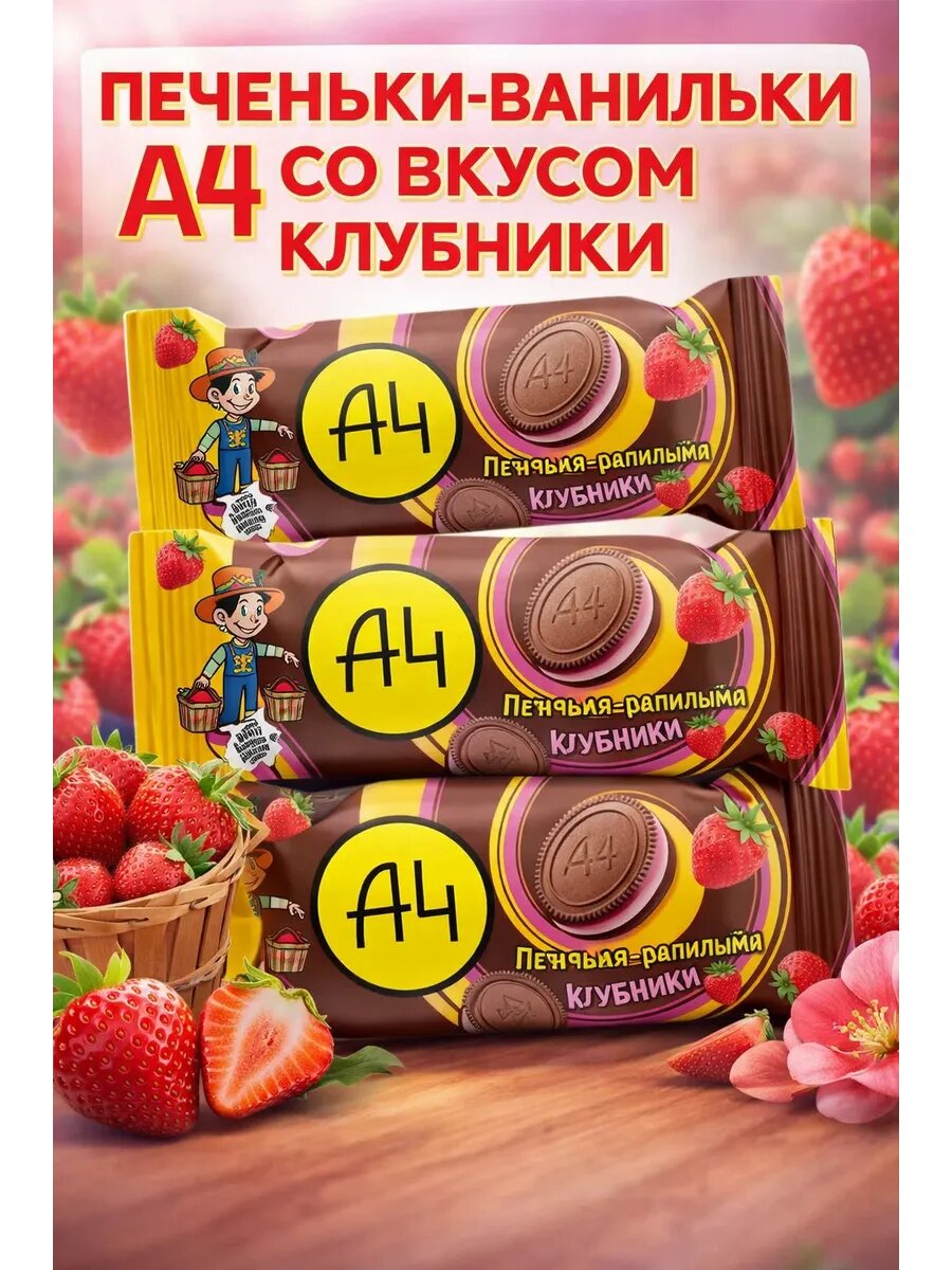 Печеньки-Ванильки А4 со вкусом клубники 3 шт