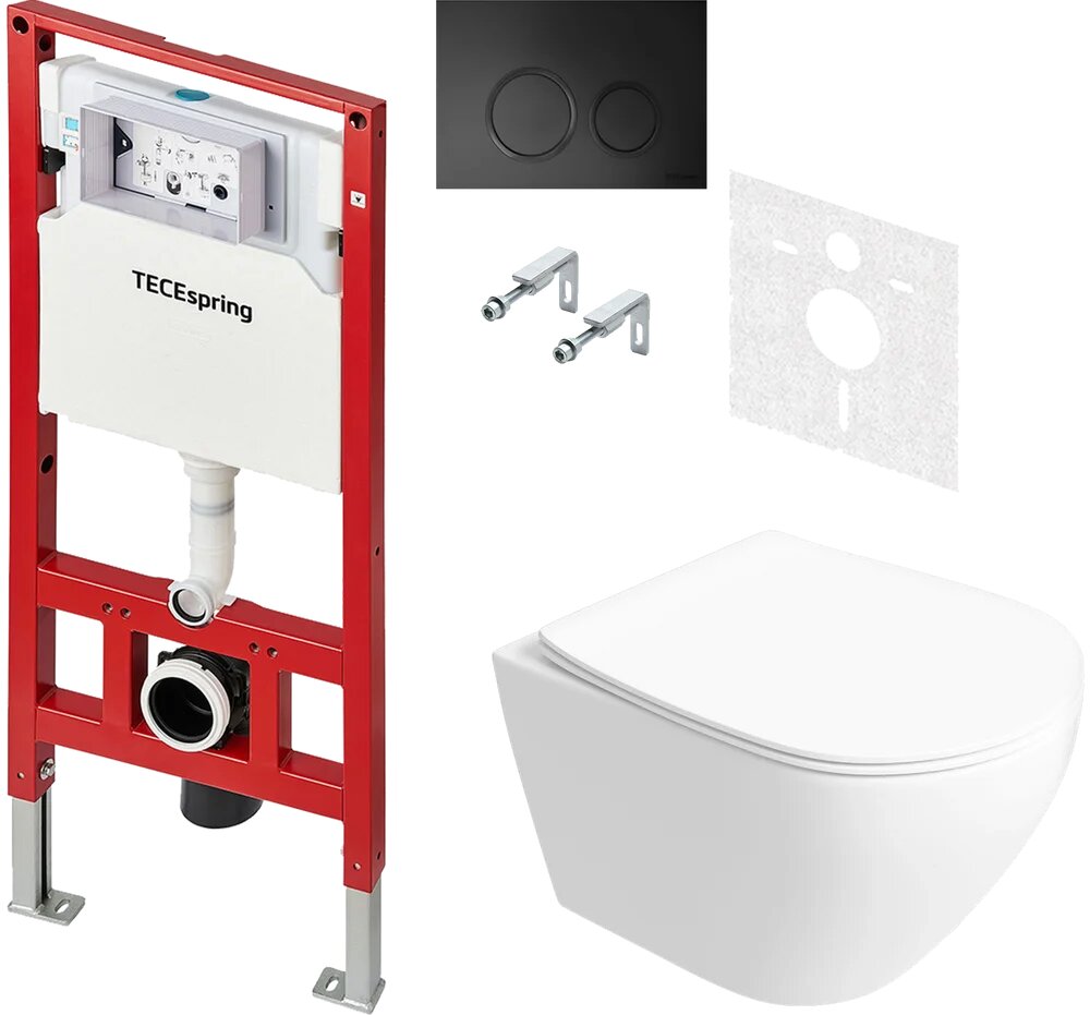 Комплект 5 в 1 Унитаз подвесной STWORKI Кронборг S28401WH / Инсталляция с кнопкой TECE TECEspring S401104 / Крышка-сиденье, Комплект шумоизоляции