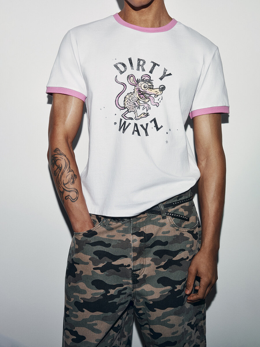 Футболка хлопковая облегающая с принтом и кантом