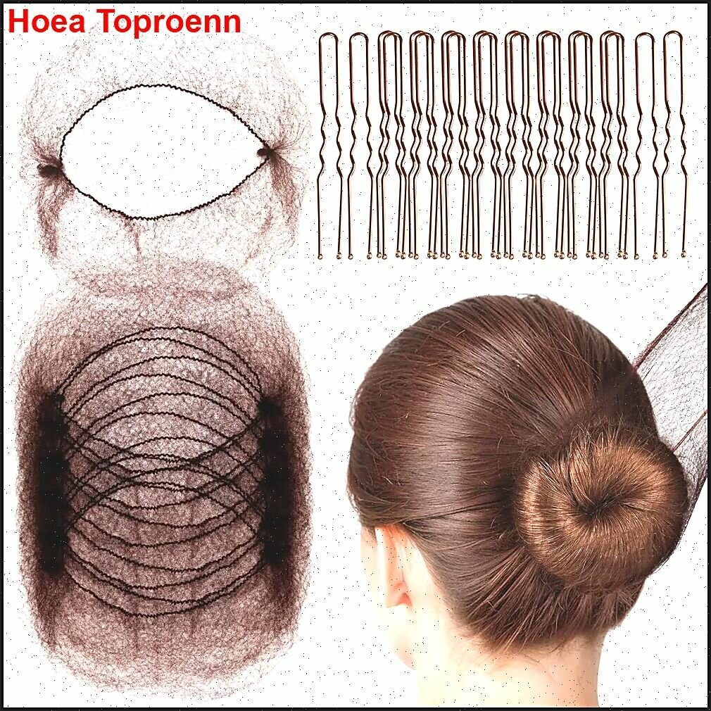 Набор аксессуаров для волос: 20ШТ сеток-невидимок и 40ШТ U-образных заколок для женщин, девочек, для создания балетных пучков и танцев.