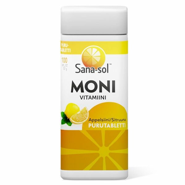 Витаминно-минеральный комлекс Sana-sol Moni vitamiini, 100 жевательных таб. со вкусом апельсина и лимона (Дания)
