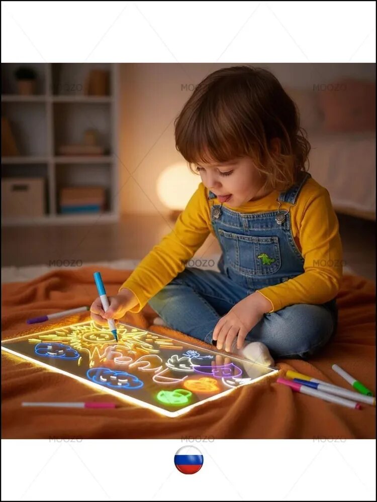 Светящаяся доска для рисования с неоновыми маркерами для детского творчества