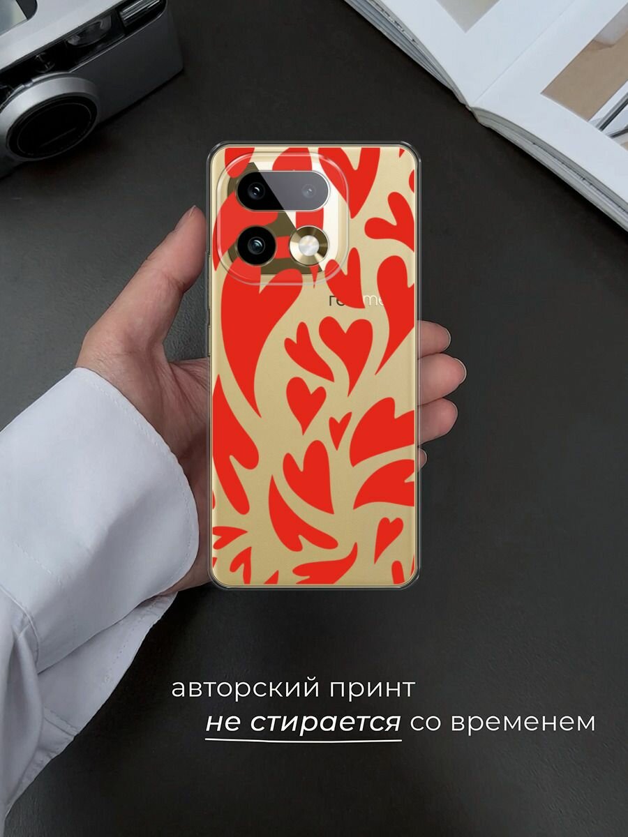 Чехол на Realme 16 Pro+ / Реалме 16 Про+ с принтом Crazy hearts 2, прозрачный — фото 1