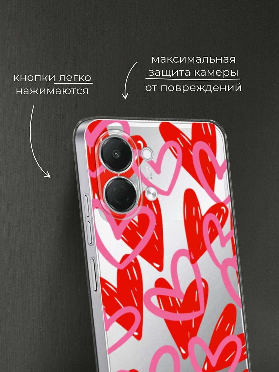 Чехол на Tecno Spark Go 3 / Текно Спарк Го 3 с принтом Hearts doodles, прозрачный — фото 1