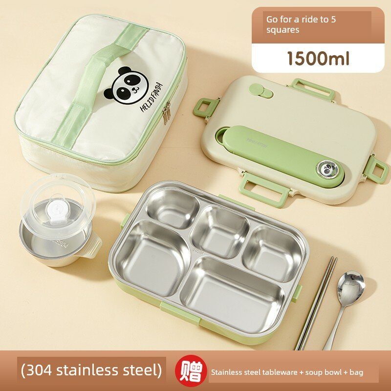 304 нержавеющая сталь 5-отсековый изолированный обеденный контейнер с термобоксом, 1500 мл, дизайн Doubled Bear