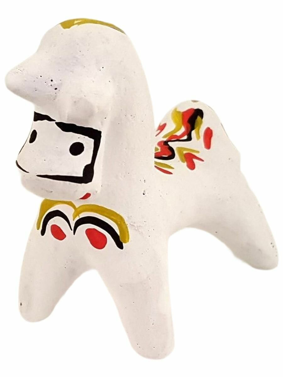 Конь белый малый-2, Каргопольская глиняная игрушка, ручная авторская работа