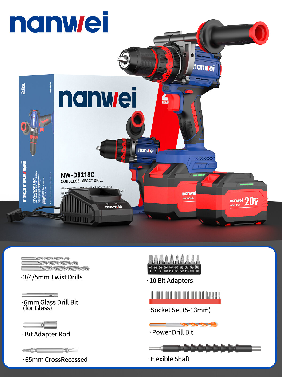 NANWEI 160Нм бесщеточный электрический шуруповерт, с гироскопом, с самофиксирующейся цангой