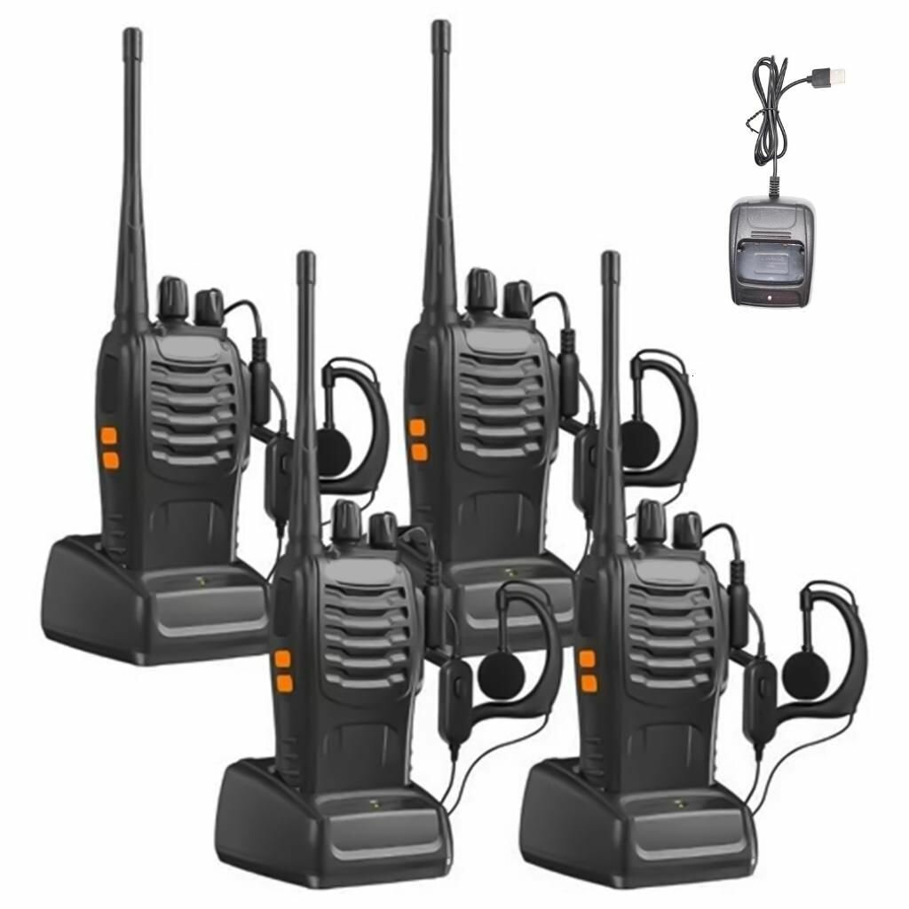 Рация BF-888S, 4 шт с наушниками, USB зарядка, для активного отдыха и командной связи