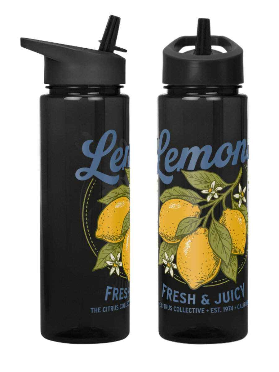 Бутылка черная для воды с принтом Лимоны y2k с лимонами винтаж стиль lemons vintage