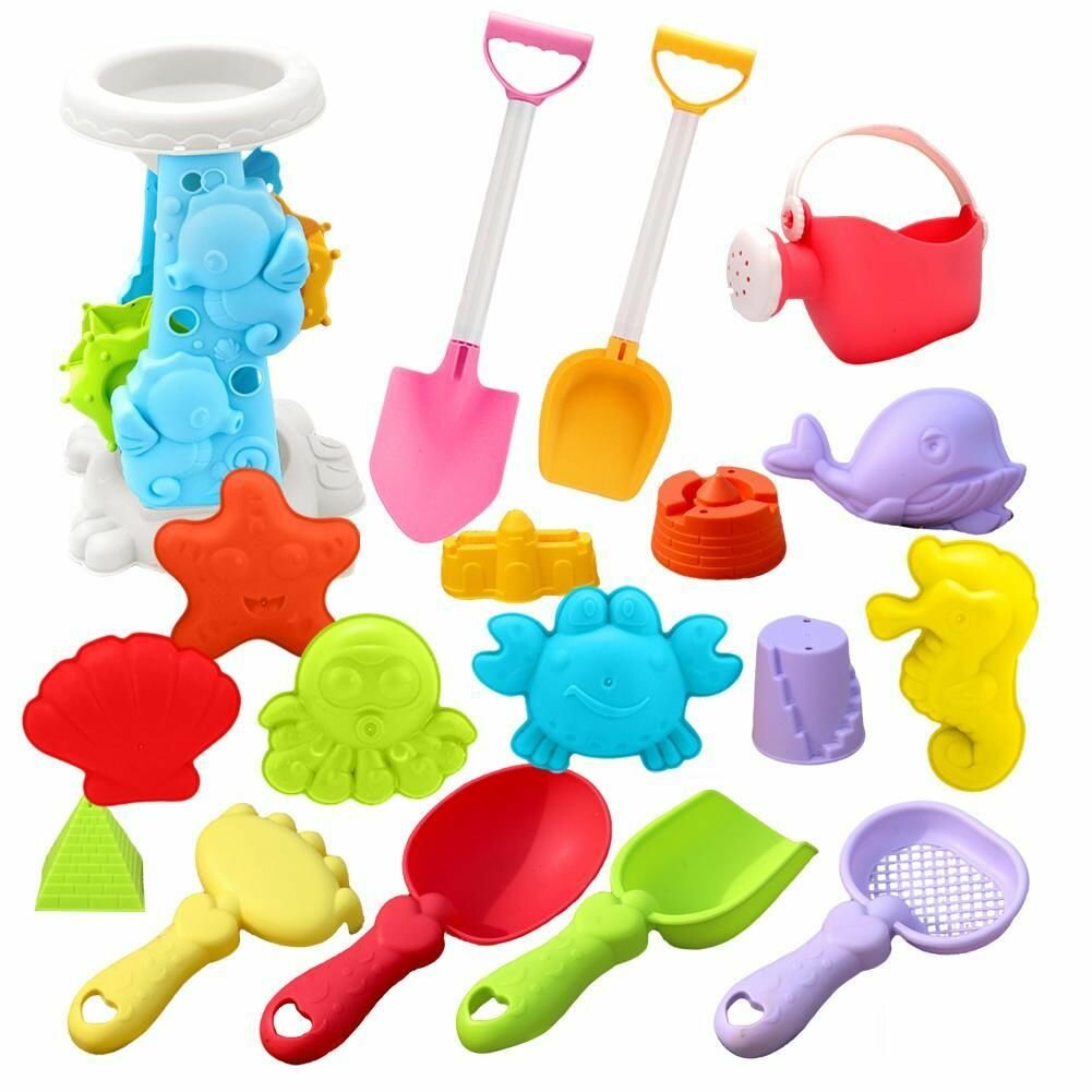 Большой подарочный набор пляжных игрушек для детей 18 в 1, грузовик и водная мельница для песочницы, уличные инструменты для малышей