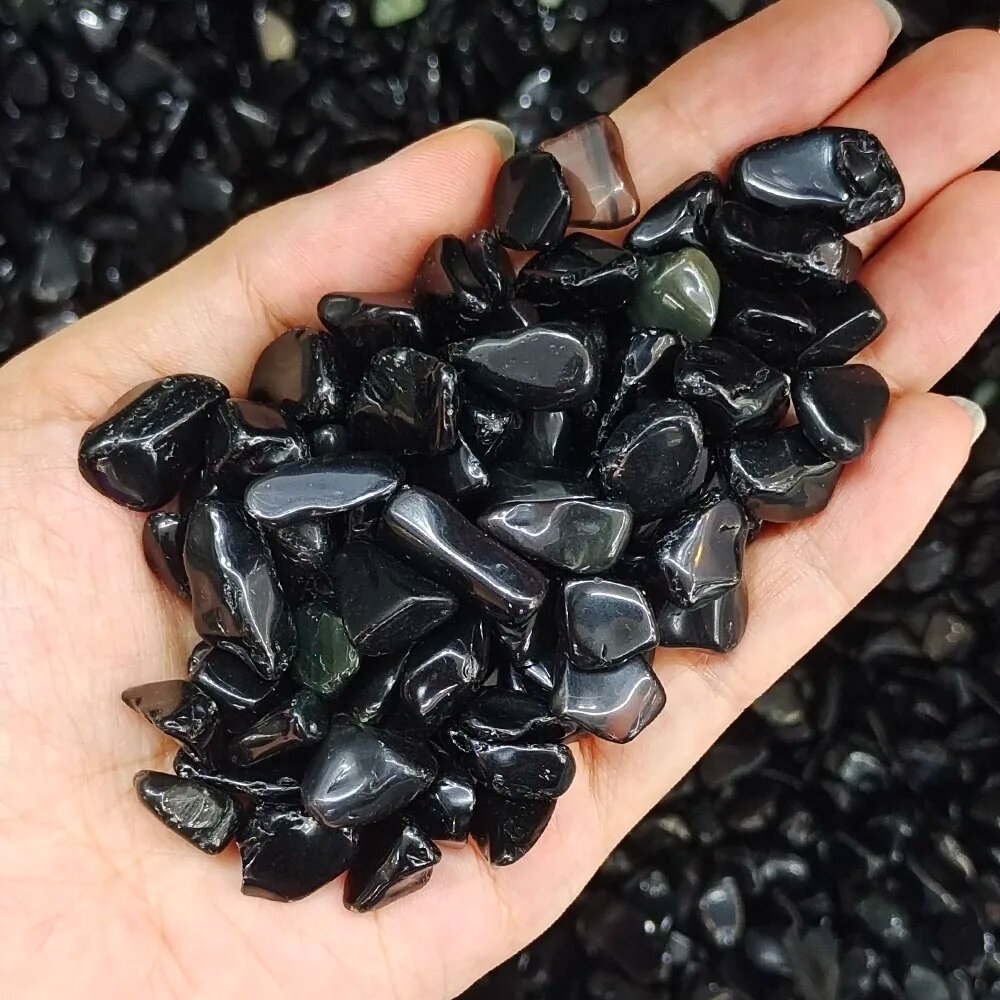 Натуральные кристаллы гравия 5-10 мм Черный, 20g, Black Obsidian