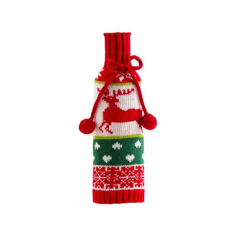 Рождественский вязаный чехол для бутылки вина (1 шт), олень