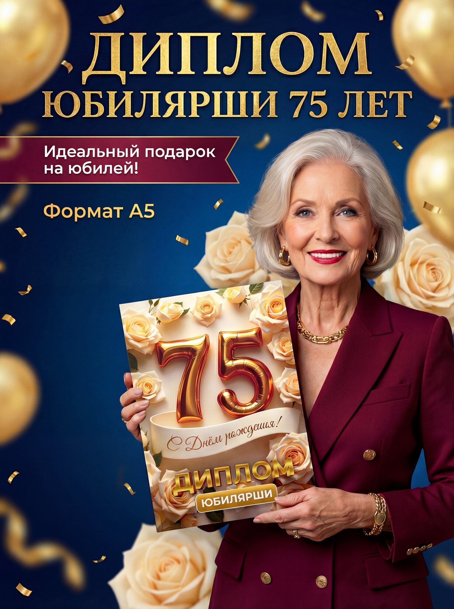 Подарок женщине на день рождения Диплом Юбилярша 75 лет