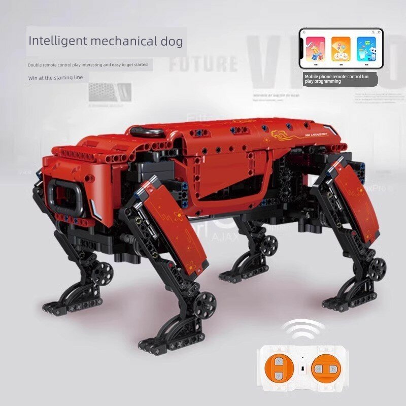 Красная робот-собака с дистанционным управлением, образовательная STEM-игрушка для мальчиков, модель 2025 года