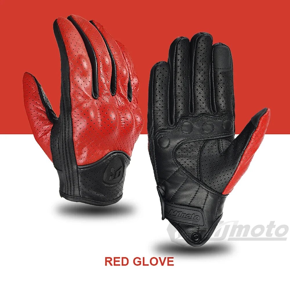 Мото перчатки красные, козья кожа, XL, Red-Hole