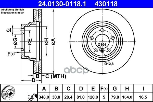 Тормозной диск Ate 24013001181 диск торм BMW E65, E66 3, 0D-6