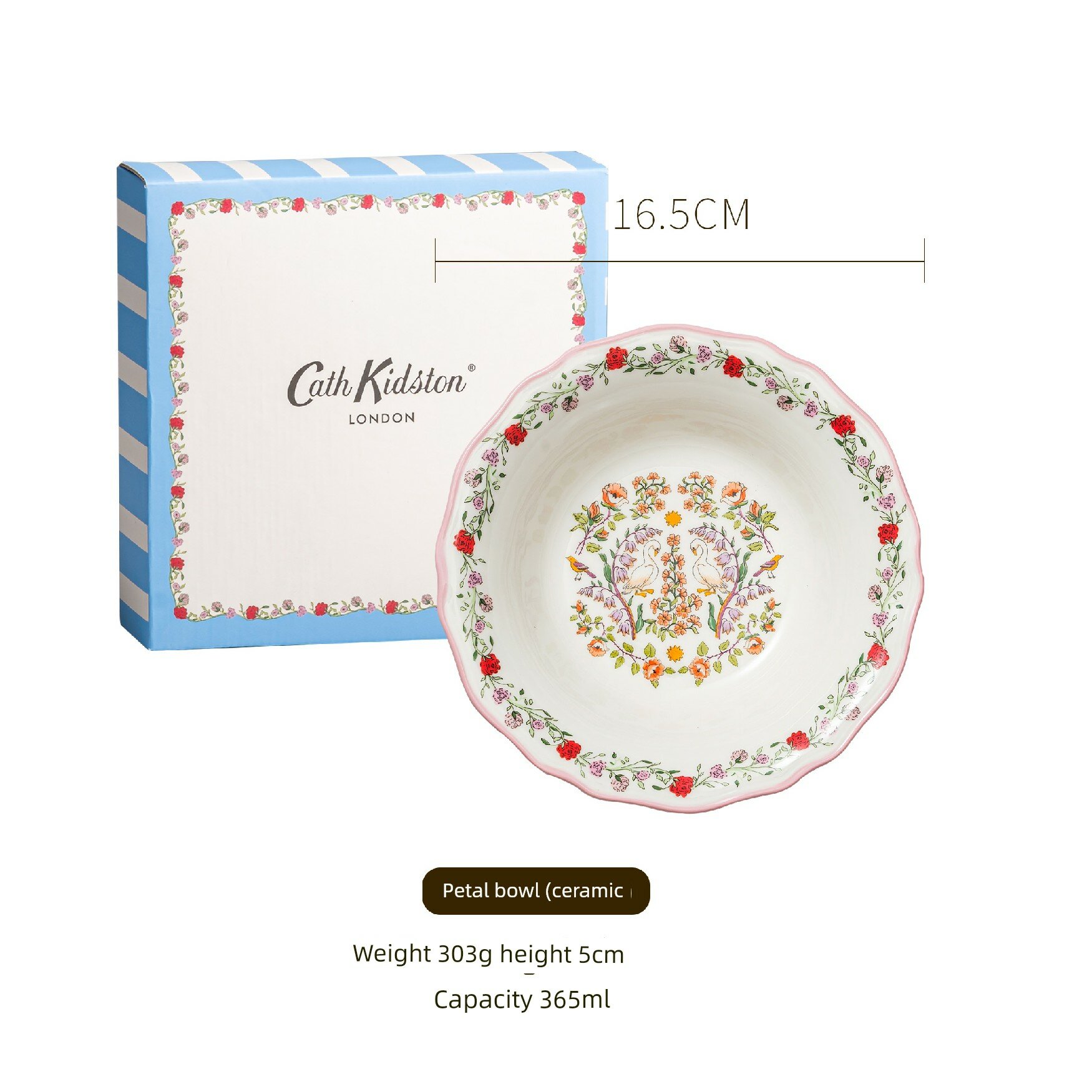 Керамическая глубокая миска Cath Kidston с цветочным рисунком, костяной фарфор, диаметр 16 см, для западного обеда